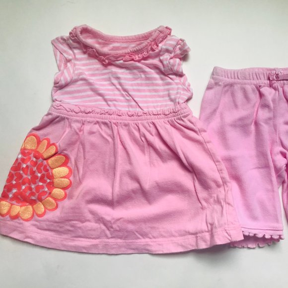 Matching Sets | Girls Size Nb Newborn Two Piece Circo Pink Glitter Floral Dress Ruffled Pants ...